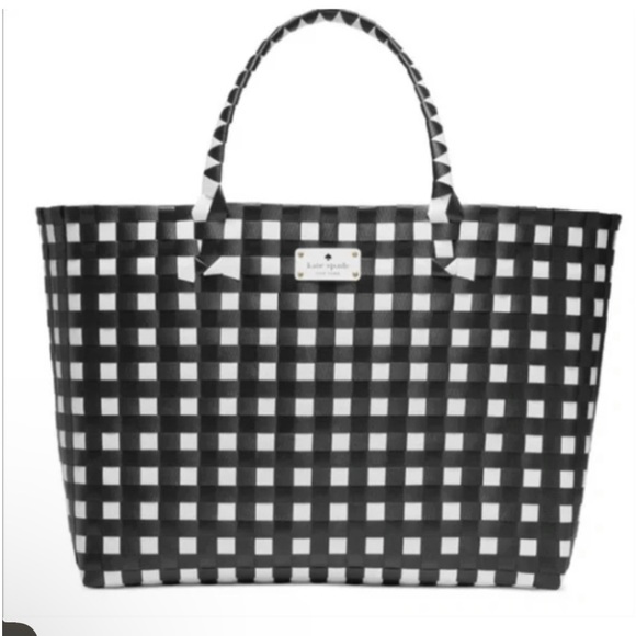 kate spade | Bags | Kate Spade Black White Basket Weave Woven Totebeach ...